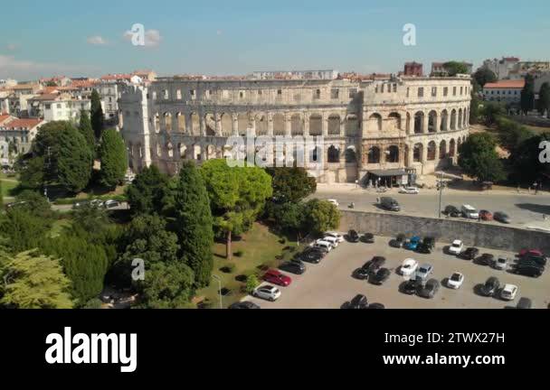Roman Arena - Roman amphitheatre Aerial view of the Roman Arena at Pula ...