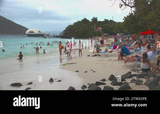 St. Thomas US Virgin Islands Coki Point Beach Crowded with Tourists ...