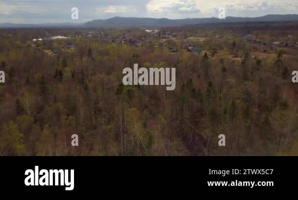 Top aerial viev the remote village of the small and the indigenous ...