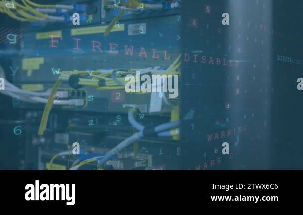 Animation of cables connected to a mainframe computer in a rack in a ...