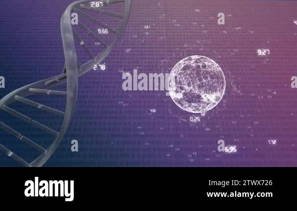 Animation of DNA structure and spherical transparent cell with white ...
