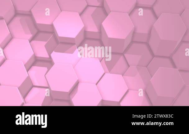 Abstract hexagonal pink background, moving grid of hexagons with light ...