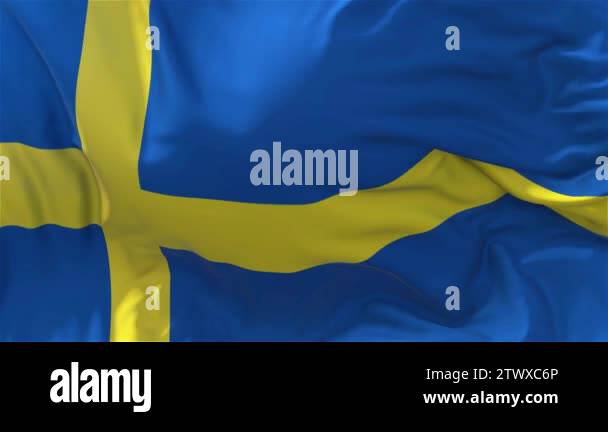 Sweden Flag in Slow Motion Classic Flag Smooth blowing in the wind on a ...