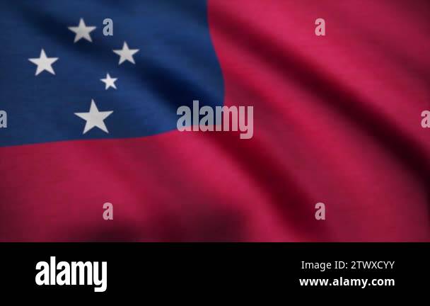 Samoa flag waving in the wind. Background with rough textile texture. A ...