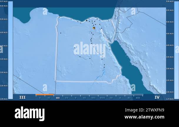 Wind speed by month in the Egypt area with animated legend - glowing ...
