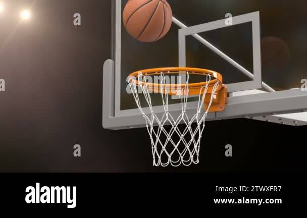 Beautiful Basketball Ball Hits Basket Net Slow Motion Close-up Camera ...