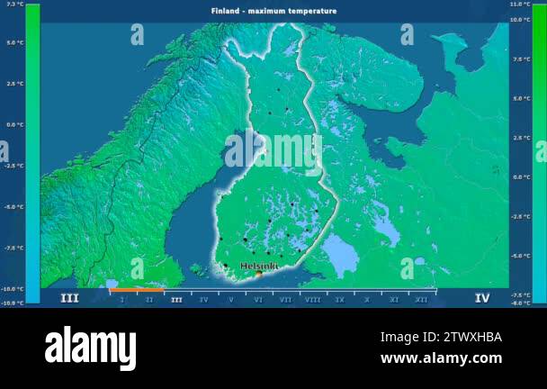 Maximum temperature by month in the Finland area with animated legend ...