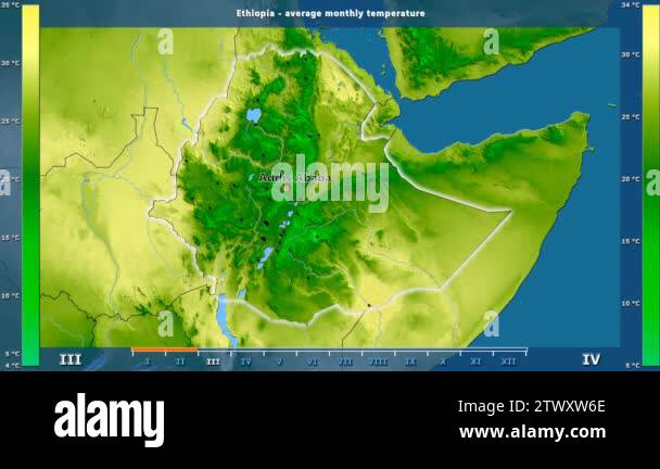 Average temperature by month in the Ethiopia area with animated legend - English labels: country ...