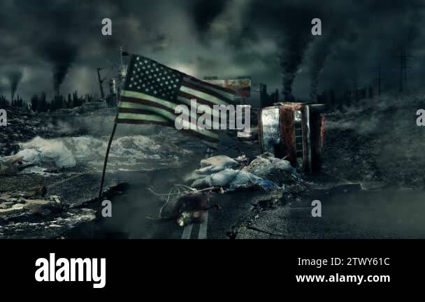 Post apocalyptic scene - USA flag Stock Video Footage - Alamy