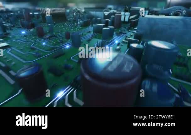 Electrons Moving Fast On Circuit Board From Cpu Flying Inside Cpu Into