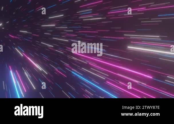 Abstract hyperspace background. Speed of light, neon glowing rays in ...