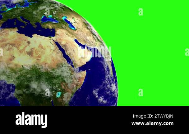 Planet Earth in space rotates 360 degrees. LOOPED animation on GREEN ...