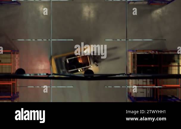Forklift moving boxes in a warehouse. Top-down camera view Stock Video ...
