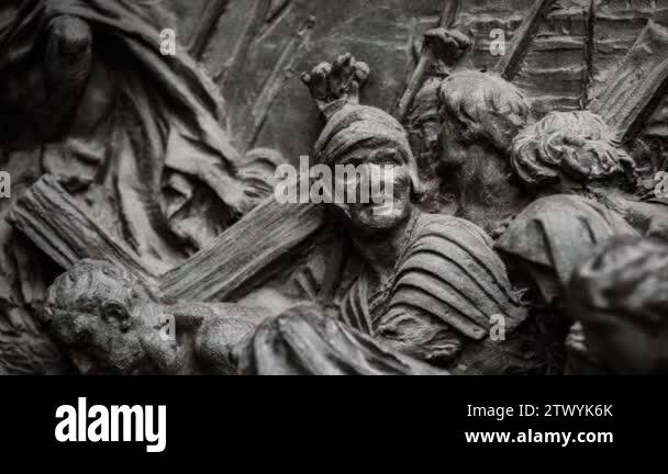 Beautiful Duomo di Milano iron gates decor in close up.Jesus Christ ...