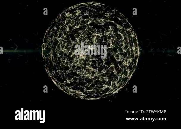 A sphere made of animated connected lines shows the globe rotating and ...