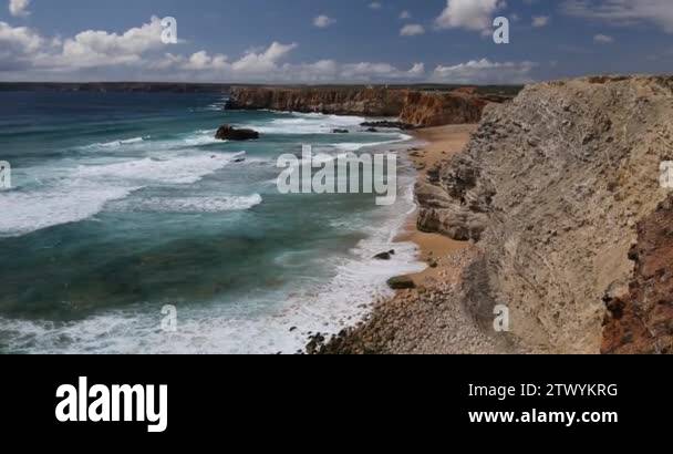 Panorama view of Praia do Tonel (Tonel beach) in Cape Sagres, Algarve ...