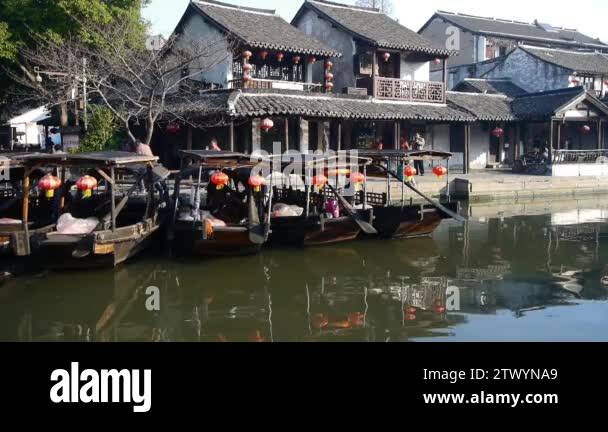 Traditional Chinese houses in XiTang Water Town,float boats,shanghai ...