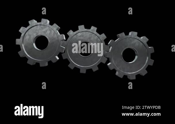 Gears spinning flies alone and become one gear. Black background. Alpha channel Stock Video ...