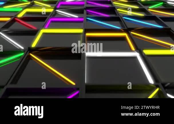 Wall of black rectangle tiles with glowing elements. Grid of square ...