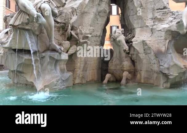 4K Rome, 16 May 2018, piazza Navona, fountain of the Four Rivers ...