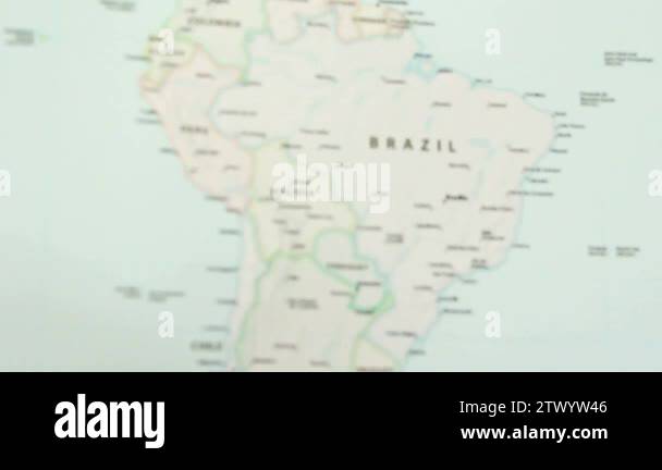 Brazil on a political map of the world. Video defocuses showing and ...