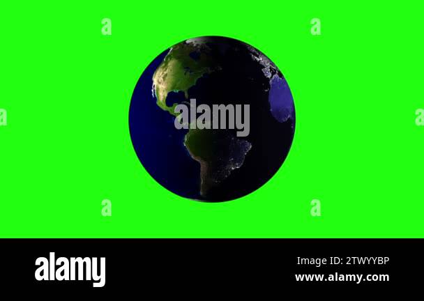 Planet Earth in space rotates 360 degrees. LOOPED animation on GREEN ...