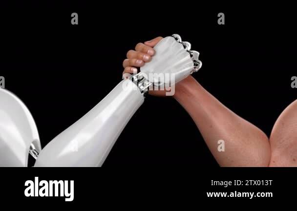 Human Against Robot, Arm Wrestling Competition, Human Win. Beautiful 3d ...