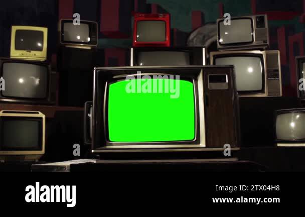 Vintage Tv Green Screen With Many 1980S Tvs. Ready to replace green ...