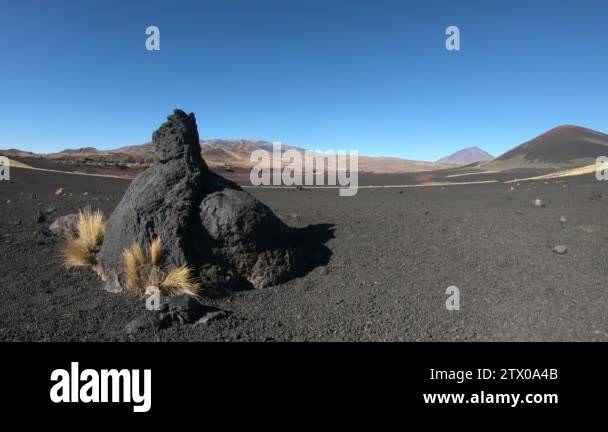 Stabilized camera movement moving slowly to a pumped bomb volcanic rock ...