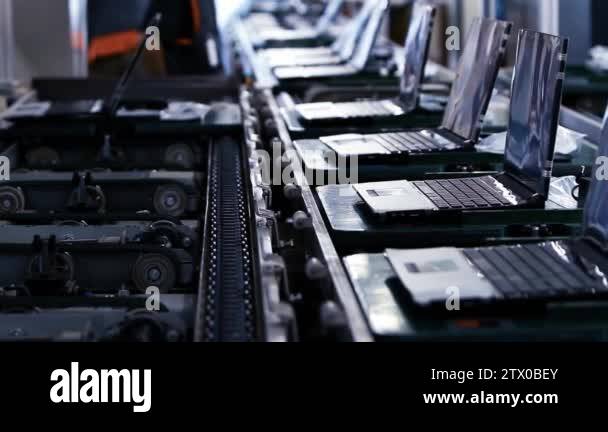 Conveyor Belt On the Assembly Line of a Computer Factory. Full HD Stock ...