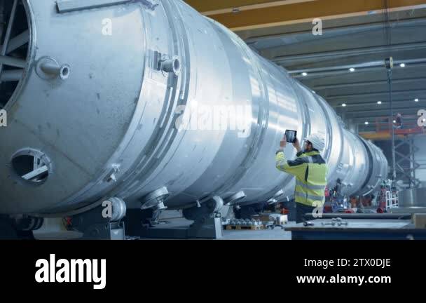 Heavy Industry Engineer Uses Augmented Reality Digital Tablet to Scan ...