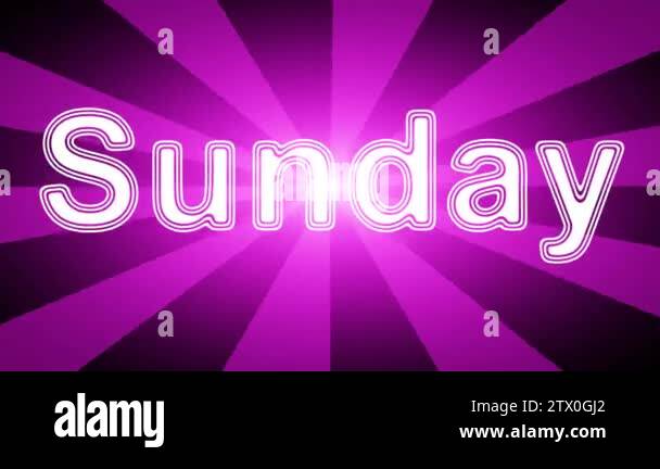 Sunday icon in red abstract background with rays. Looping footage with ...
