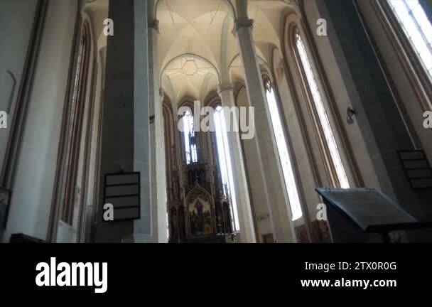 Footage of gothic architecture, interior of the Black Church in Brasov ...
