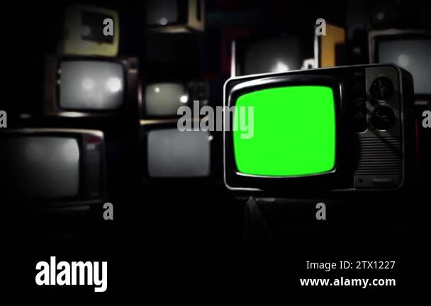 Vintage Tv Green Screen With Many 1980S Tvs. Ready to replace green ...