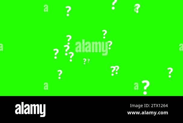 animation of a lot of white question mark moving on chroma key green ...