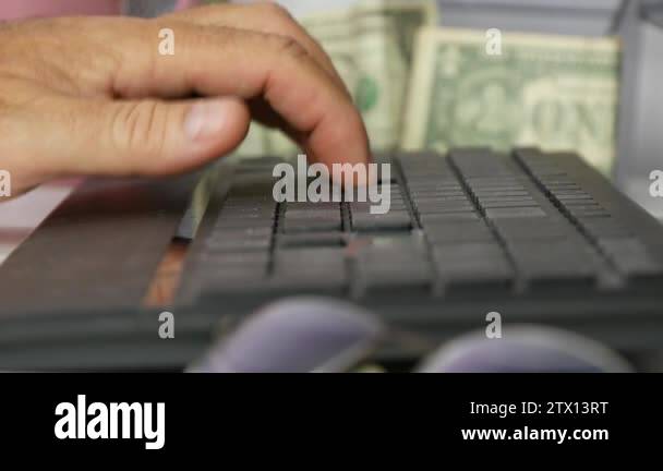 Close Up View Man Hands Using Computer Keypad (Ultra High Definition ...