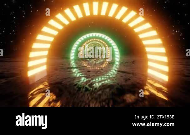 VJ Loop neon digital tunnel. Abstract fluorescent background. Neon ...