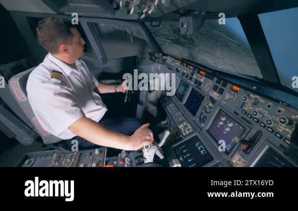 Beginning of landing process performed by a professional aviator ...