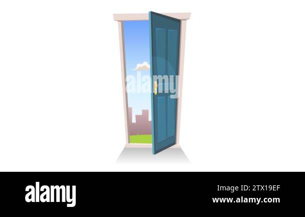 Door Opening With Background/ 4k animation of a cartoon front door ...