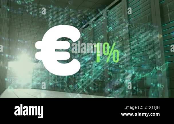 Animation of Euro currency symbol and increasing percentage numbers ...
