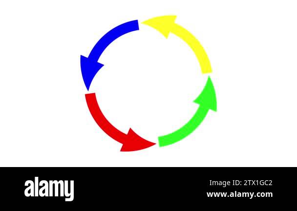 Rotating colored circle with arrows isolated on white background. 2d ...