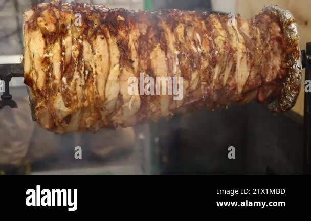 Close up chicken meat Turkish doner kebab, Greek gyros or Arabian ...