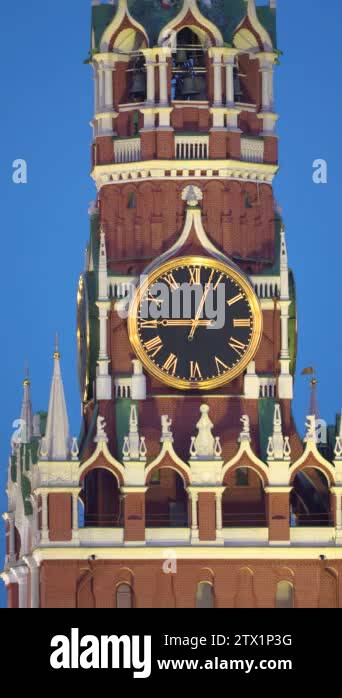 Spassky Tower with clock face in Moscow, Russia in 4k Stock Video ...