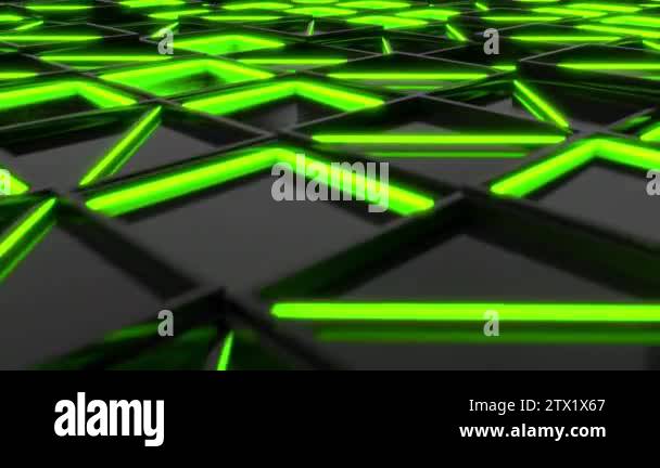 Wall of black rectangle tiles with green glowing elements. Grid of ...