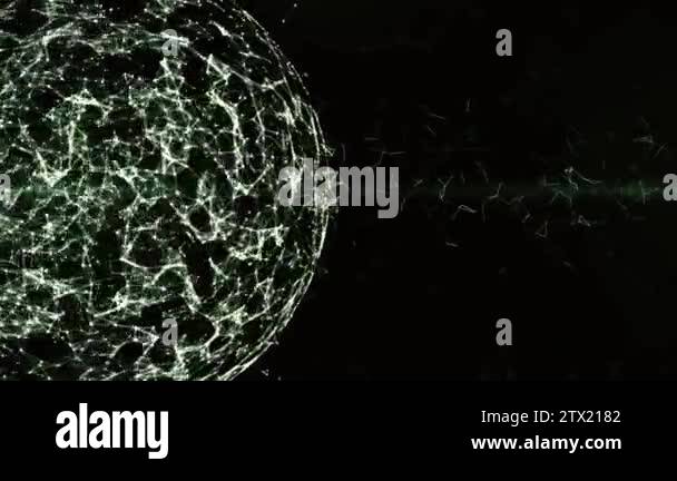 A sphere made of animated connected lines shows the globe rotating and ...