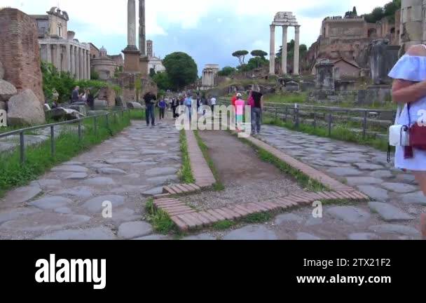 Rome, view and details of the ruins of the Roman Forum which together ...