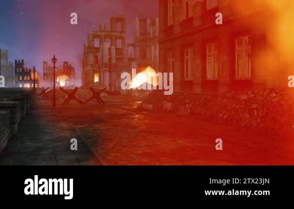 Abandoned european city in ruins after the World War 2 with destroyed ...