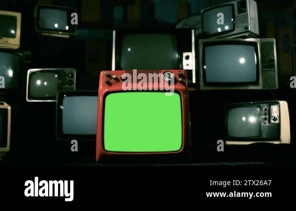 Vintage Tv Green Screen with Many 1980s Tvs. Ready to replace green ...