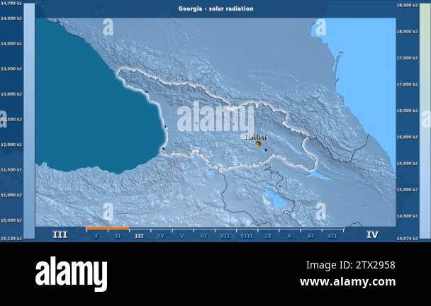 Solar radiation by month in the Georgia area with animated legend ...