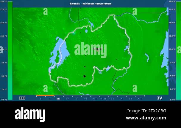 Minimum temperature by month in the Rwanda area with animated legend ...